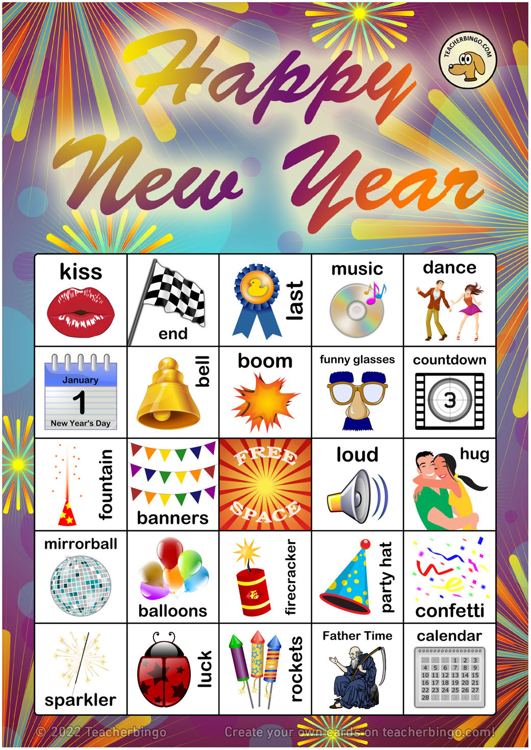 New Year Bingo 5x5 (100 pages + call sheet) | Made By Teachers