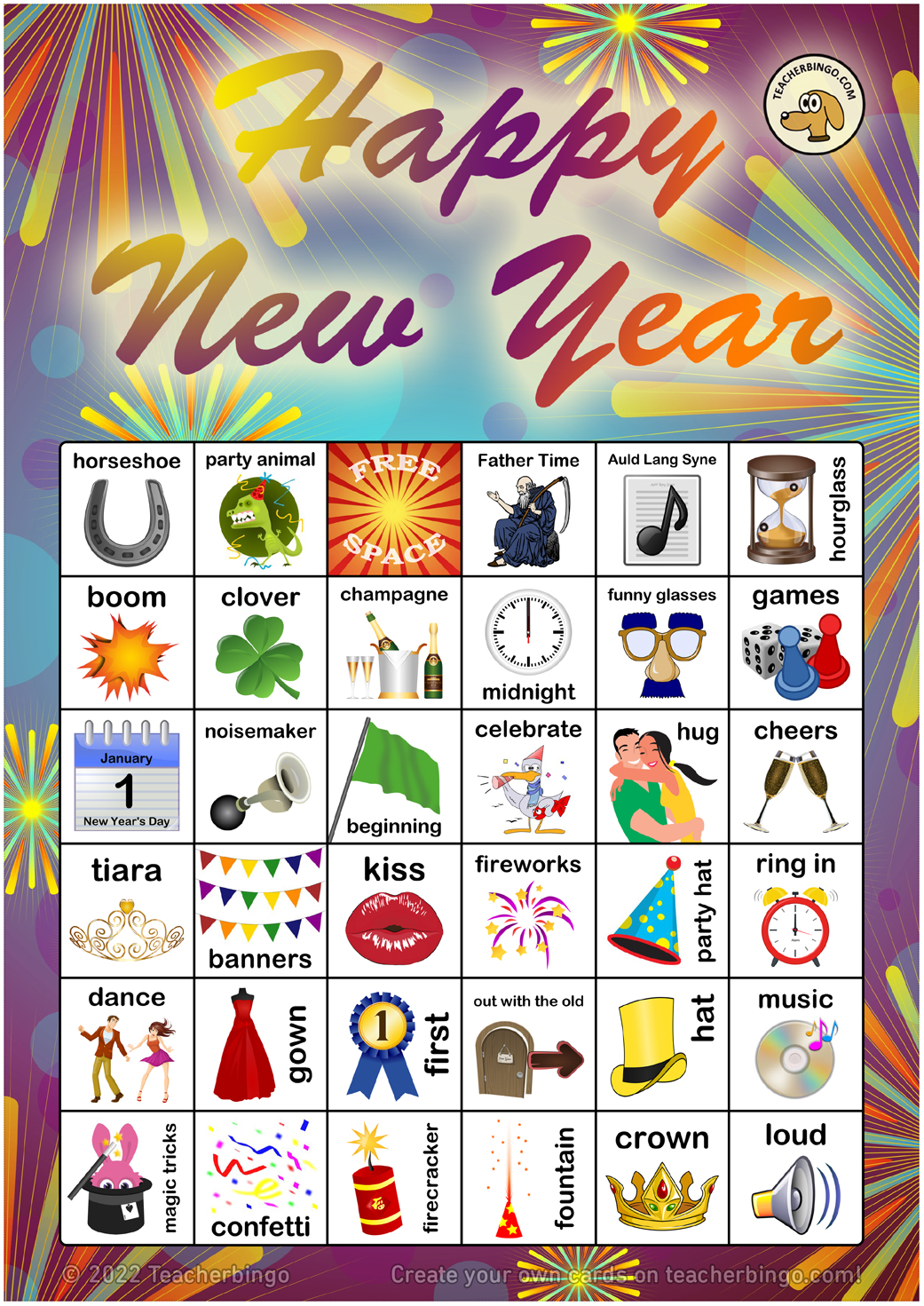 New Year Bingo 6x6 (100 pages + call sheet) | Made By Teachers