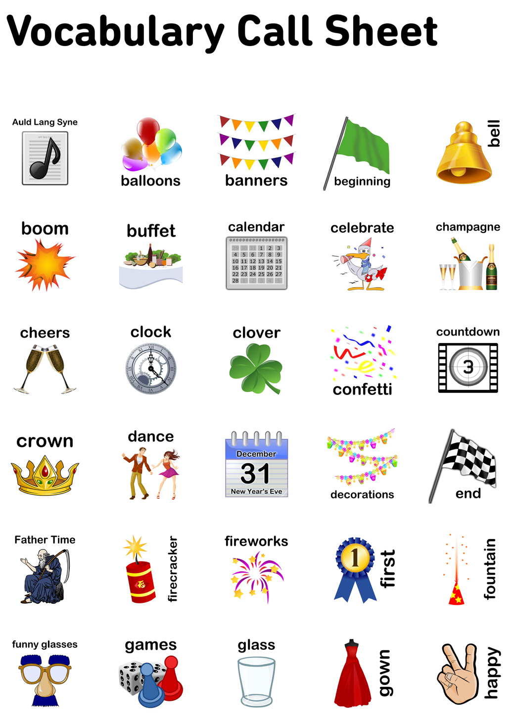 New Year Bingo 6x6 (100 pages + call sheet) | Made By Teachers