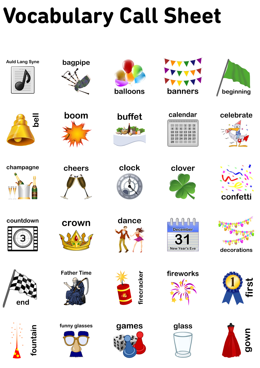 New Year Bingo 7x7 (100 pages + call sheet) | Made By Teachers