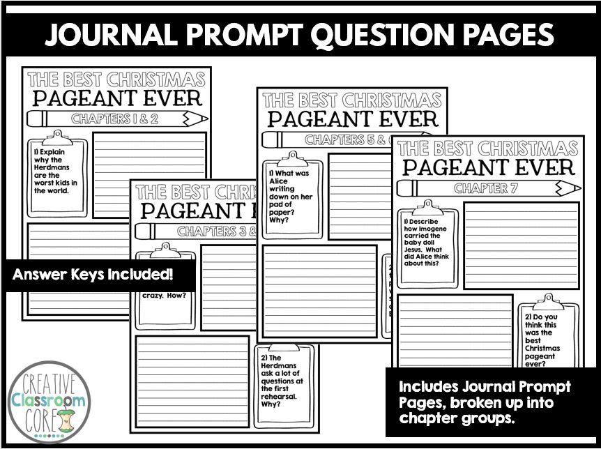 The Best Christmas Pageant Ever - Read Aloud Companion - Journal Prompt ...