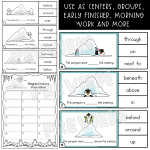 Winter Preposition Clip Cards Task Cards Positional Words Penguin and ...