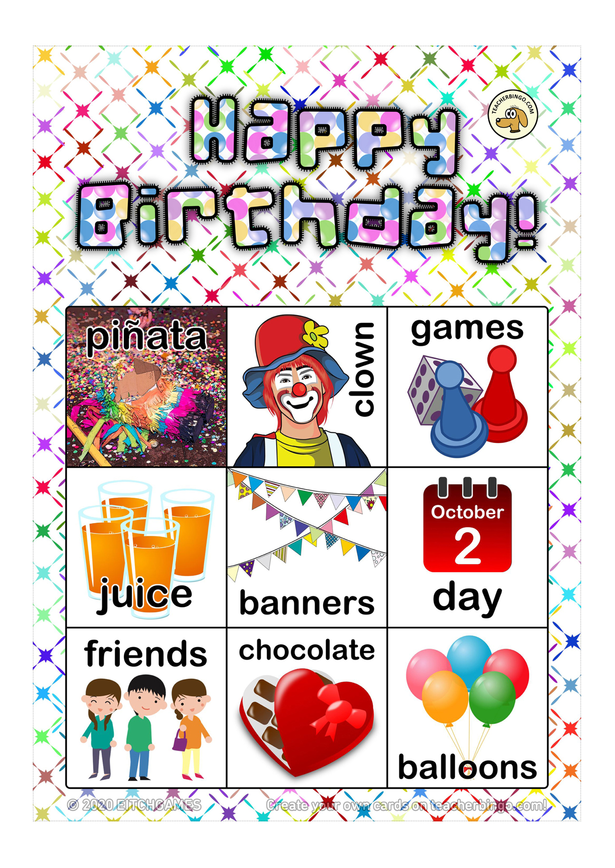 Birthday Party Bingo 3x3 (5 pages + call sheet) | Made By Teachers