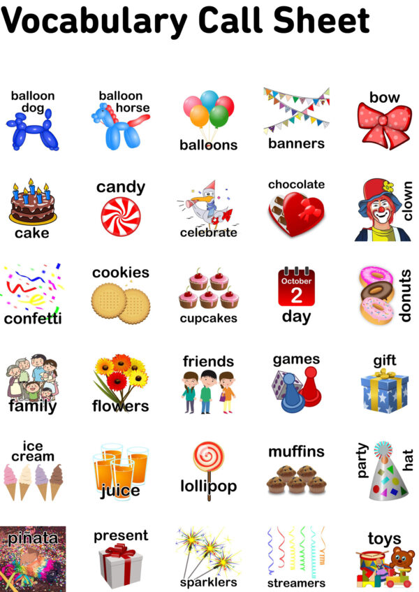 Birthday Party Bingo 4x4 (5 pages + call sheet) - Made By Teachers