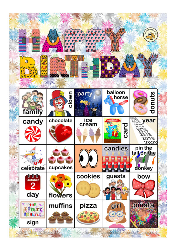 Birthday Party Bingo 5x5 (5 pages + call sheet) | Made By Teachers