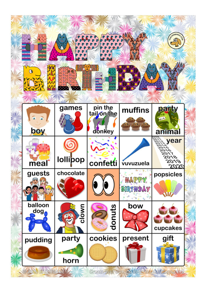 Birthday Party Bingo 5x5 (5 pages + call sheet) | Made By Teachers