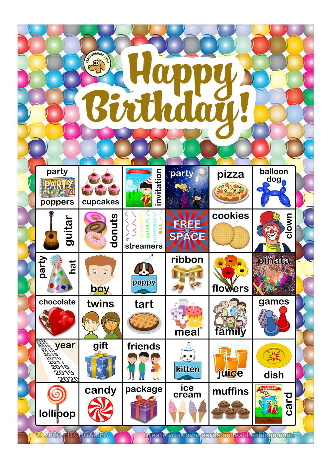Birthday Party Bingo 6x6 (5 pages + call sheet) | Made By Teachers