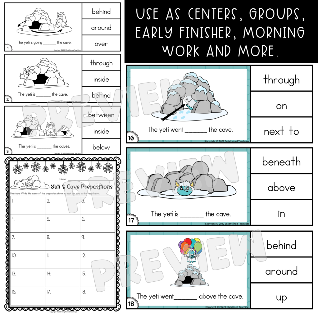 Winter Preposition Clip Cards Preposition Task Card Bundle - Made By ...