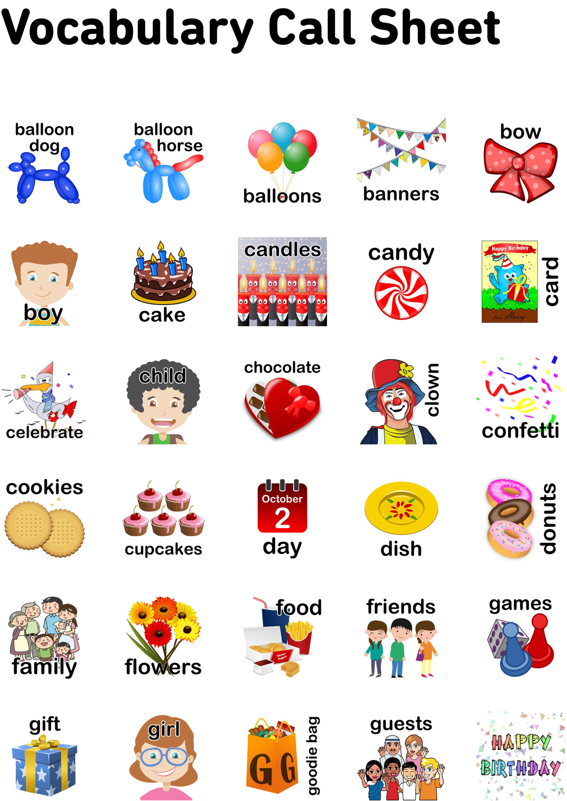 Birthday Party Bingo 7x7 (5 pages + call sheet) | Made By Teachers