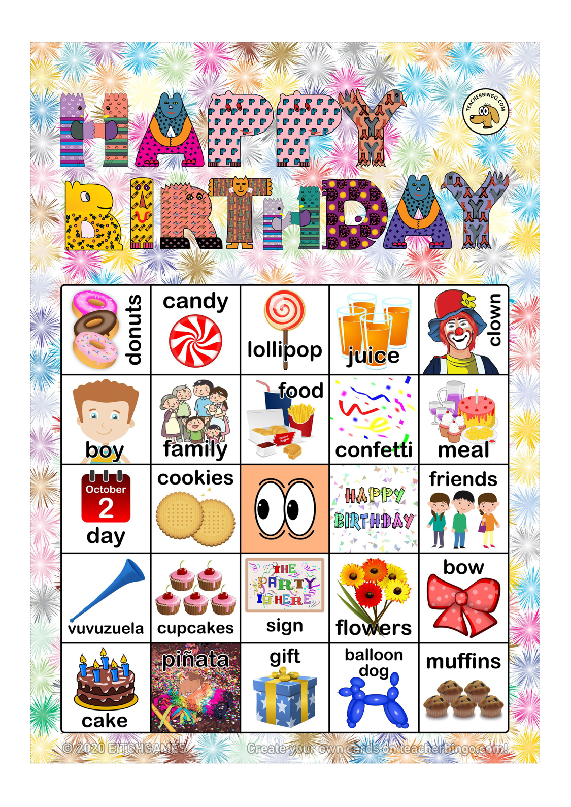 Birthday Party Bingo 5x5 (100 pages + call sheet) | Made By Teachers