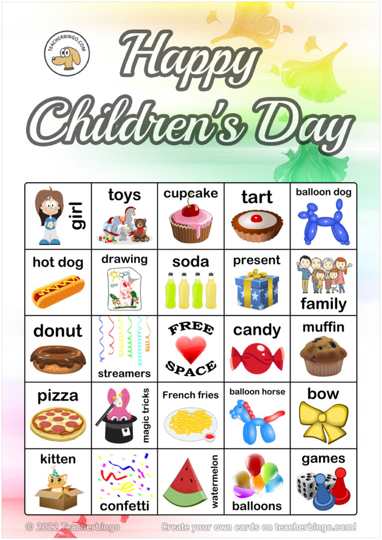 Children’s Day Bingo 5x5 (5 pages + call sheet) | Made By Teachers