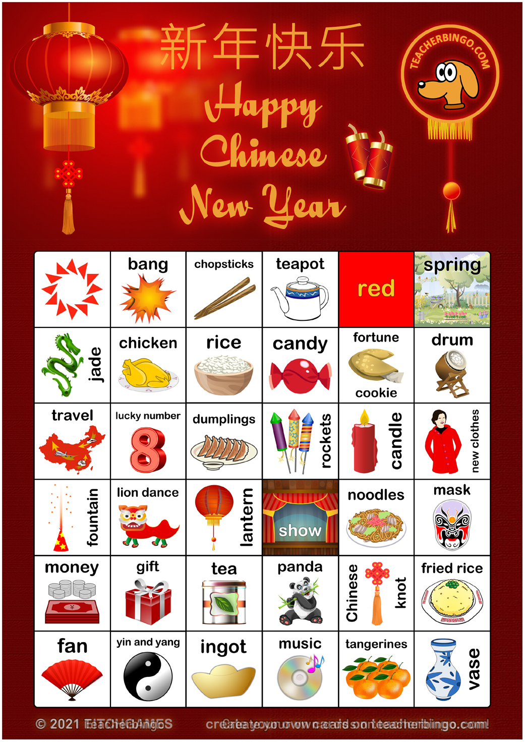 Chinese New Year Bingo 6x6 (5 pages + call sheet) | Made By Teachers