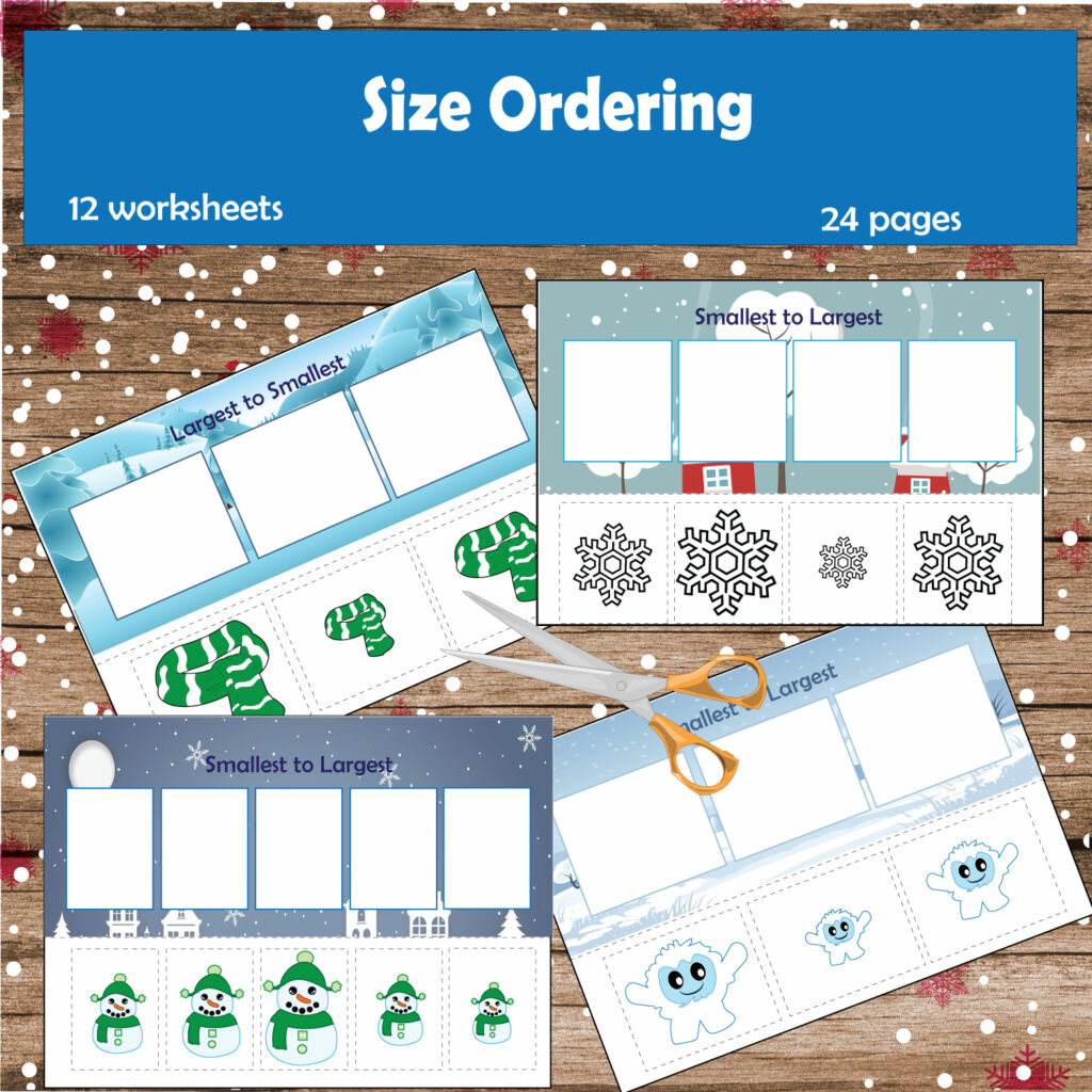 Winter Size Ordering, Order by Size Math Centres, Winter Cut and Glue ...