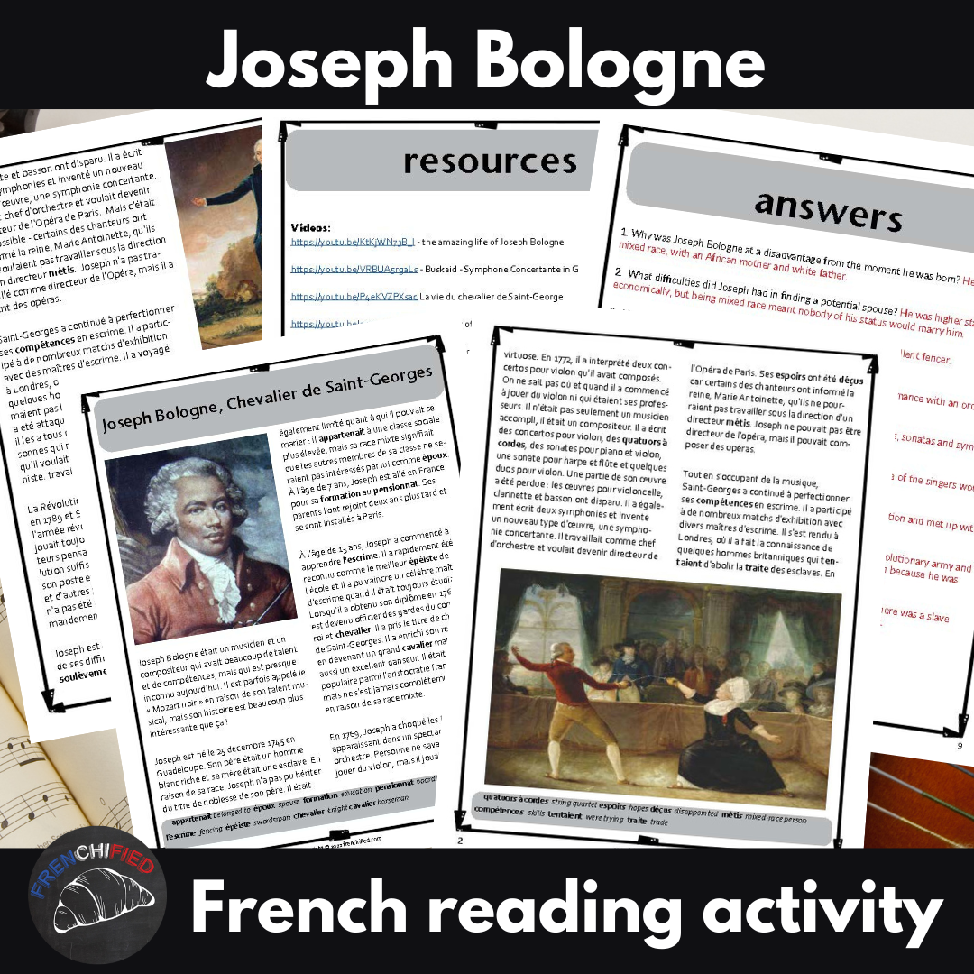 French reading comprehension - Joseph Bologne, Chevalier de Saint ...