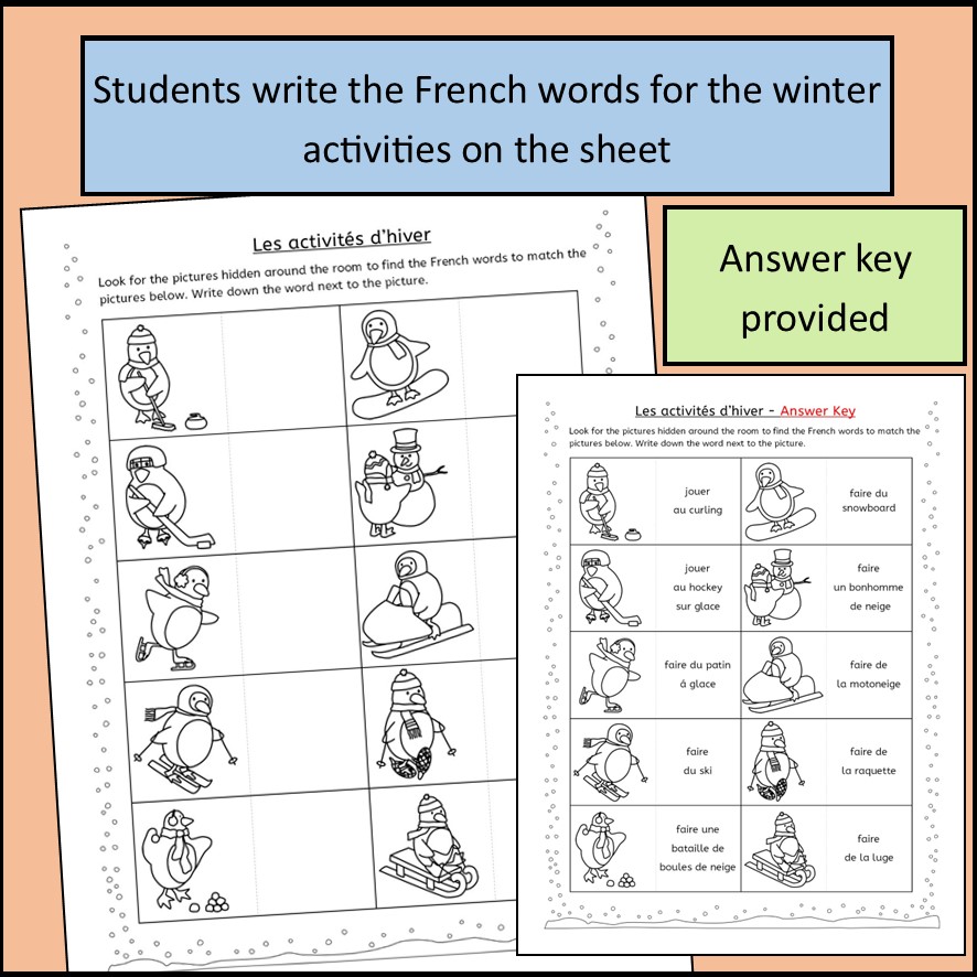 French Winter Sports and Activities Write Around the Room - activités d ...