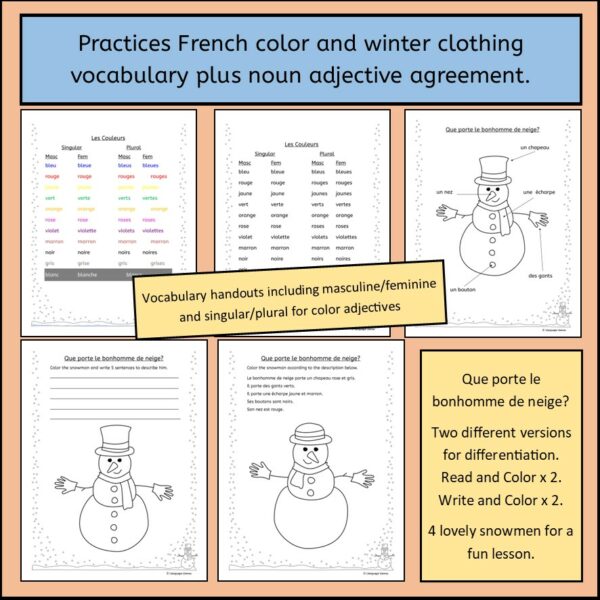 French Winter Numbers Colors Clothing - Hiver activities | Made By Teachers