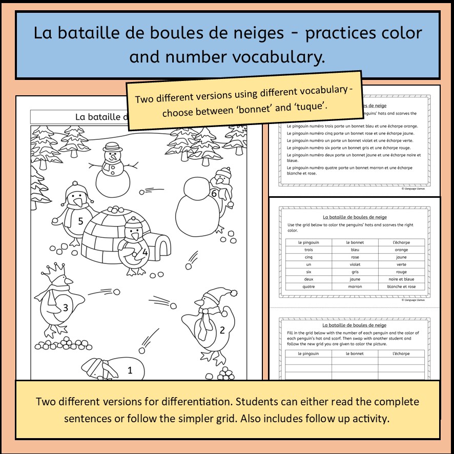 French Winter Numbers Colors Clothing - Hiver activities | Made By Teachers