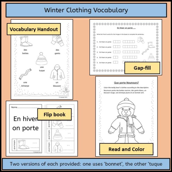 French Winter - Hiver - vocabulary activities, puzzles, minibooks ...