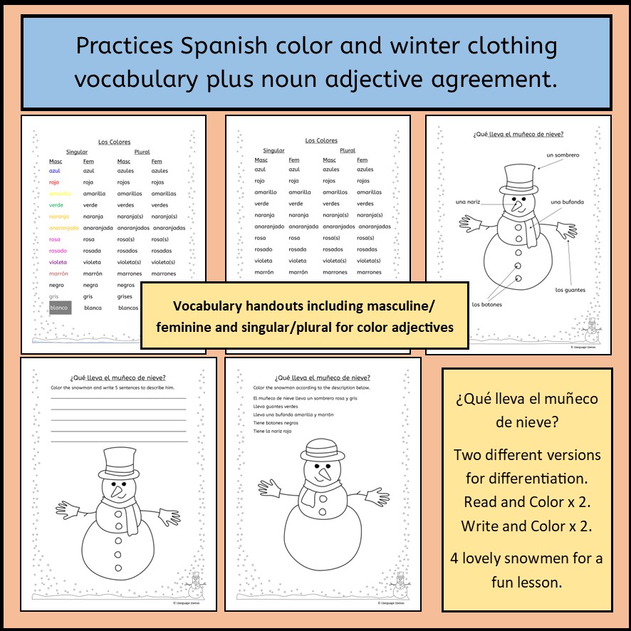 Spanish Winter Activities - Numbers, Colors and Clothing - Invierno ...
