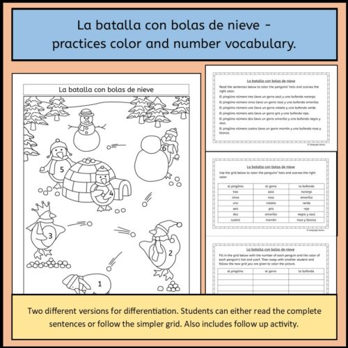 Spanish Winter Activities - Numbers, Colors and Clothing - Invierno ...
