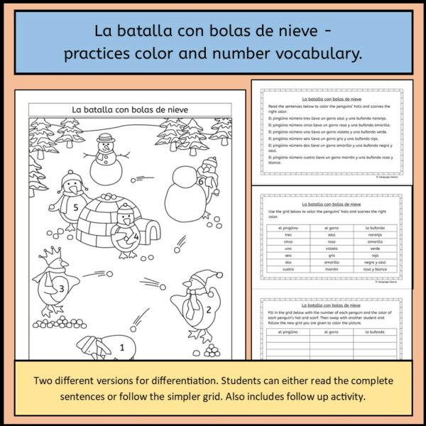 Spanish Winter Activities - Numbers, Colors and Clothing - Invierno ...