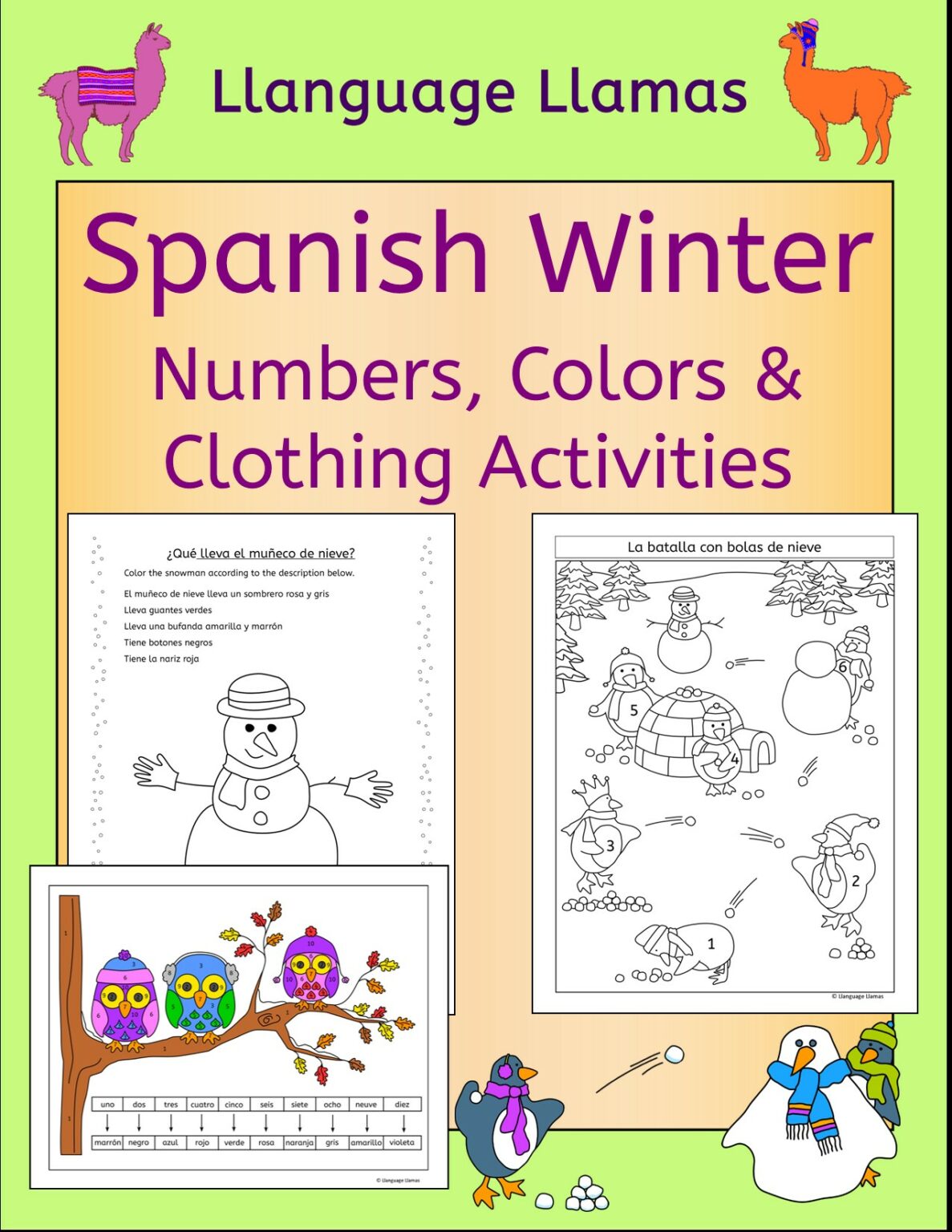 Spanish Winter Activities - Numbers, Colors and Clothing - Invierno ...