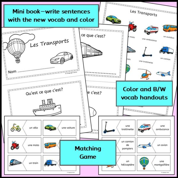 French Les Transports vehicles vocabulary activities puzzles | Made By ...
