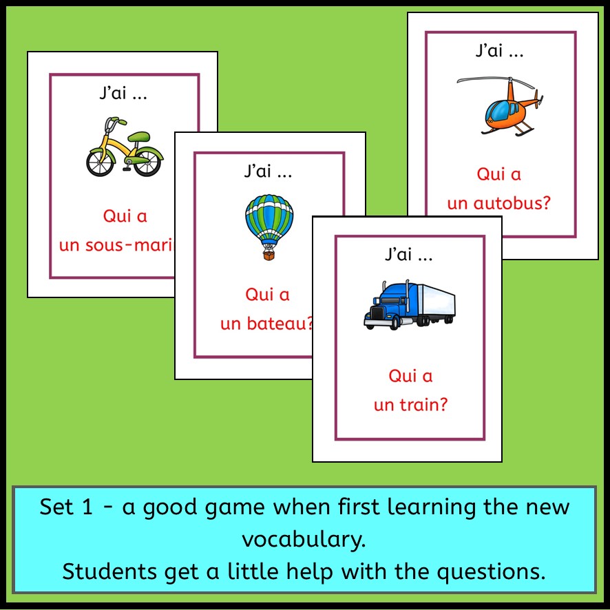 French Les Transports J'ai ... Qui a ...? Game - Vehicles ...