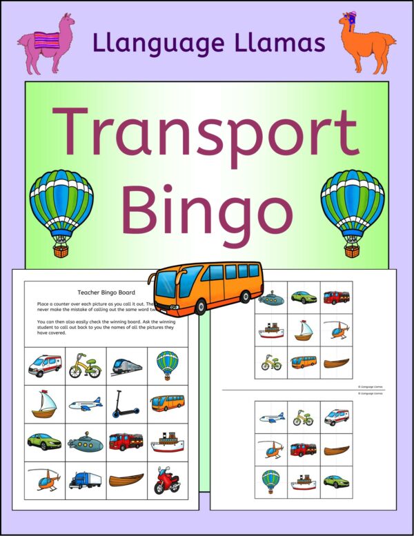 Transport bingo for class topic or ESL EAL EFL MFL - vehicles ...