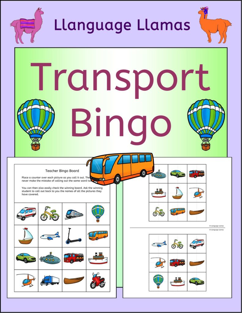 Transport bingo for class topic or ESL EAL EFL MFL - vehicles ...