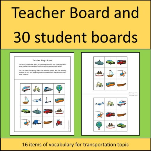 Transport bingo for class topic or ESL EAL EFL MFL - vehicles ...