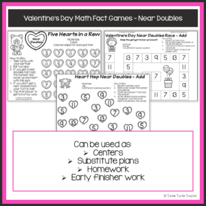 Addition Near Doubles Strategy Valentine's Day Math Fact Games: Partner ...