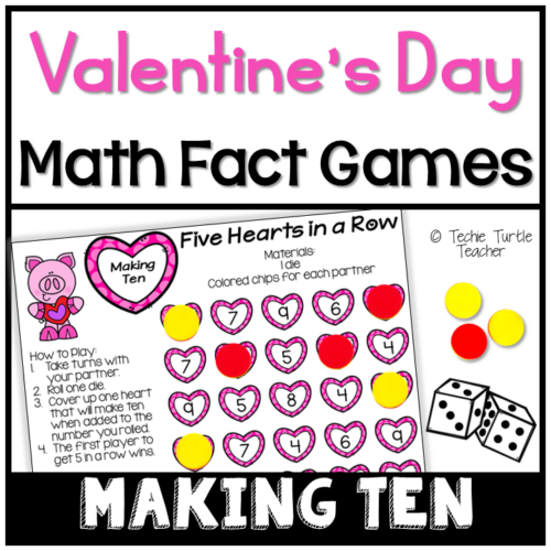 Addition Making Ten Strategy Valentine's Day Math Fact Games: Partner ...