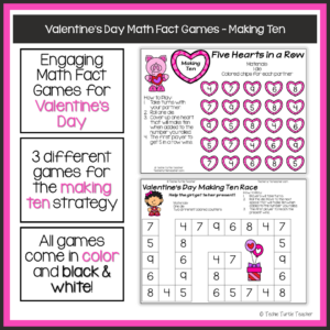 Addition Making Ten Strategy Valentine's Day Math Fact Games: Partner ...