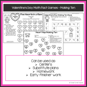 Addition Making Ten Strategy Valentine's Day Math Fact Games: Partner ...