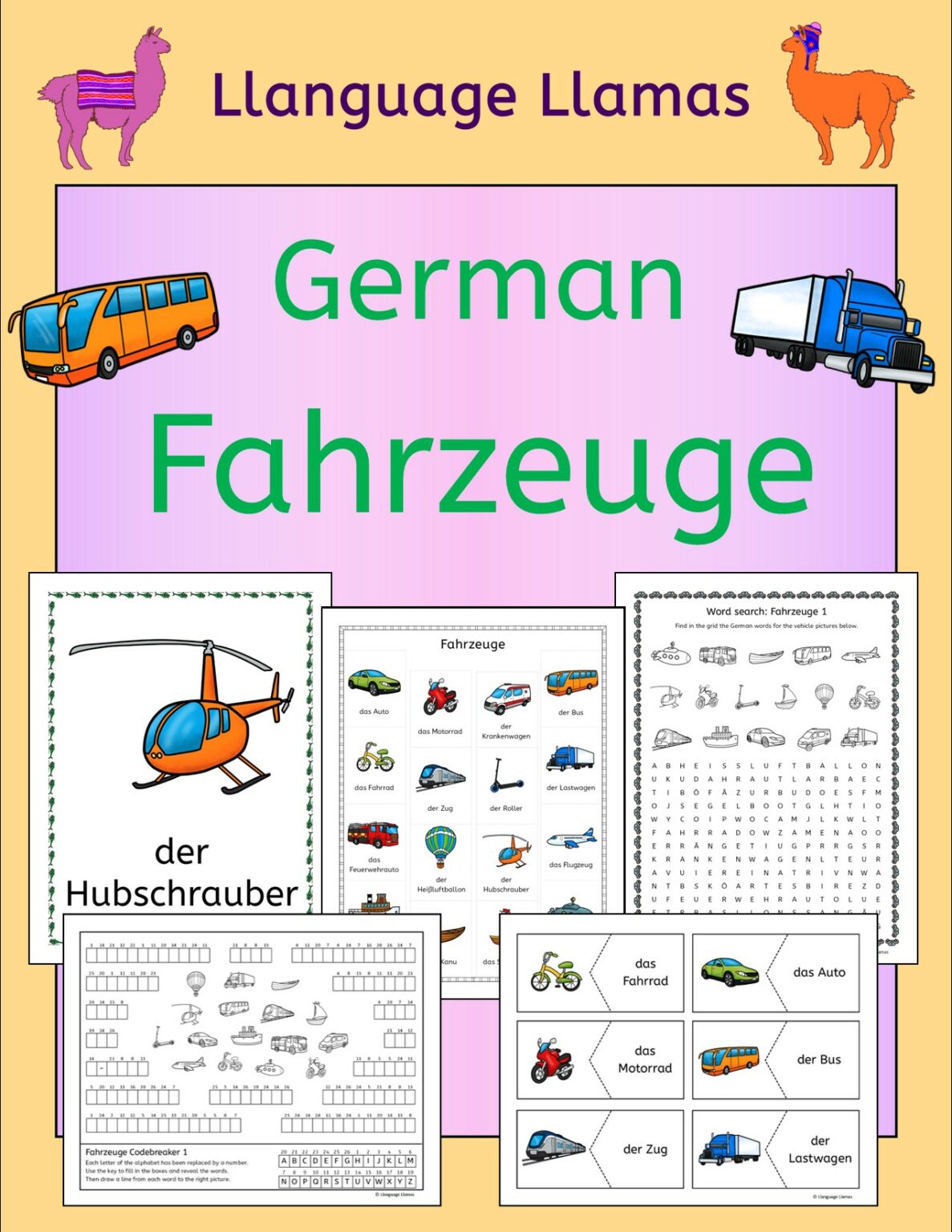 German Fahrzeug Transport Bundle vocab activities puzzles bingo Ich ...