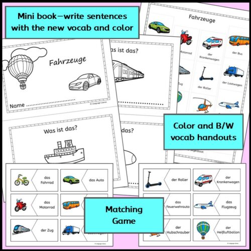 German Fahrzeug Transport Bundle vocab activities puzzles bingo Ich ...