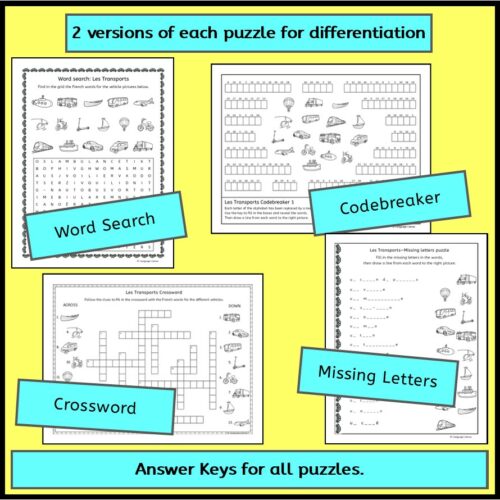 French Les Transports Bundle - Activities Puzzles Bingo J'ai ... Qui a ...