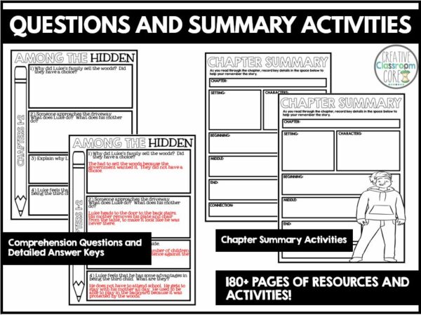 Among the Hidden Novel Study - Comprehension Questions - Activities ...