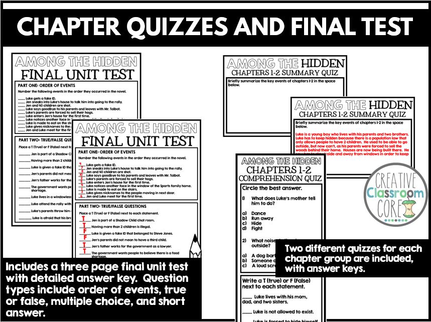 Among the Hidden Novel Study - Comprehension Questions - Activities ...