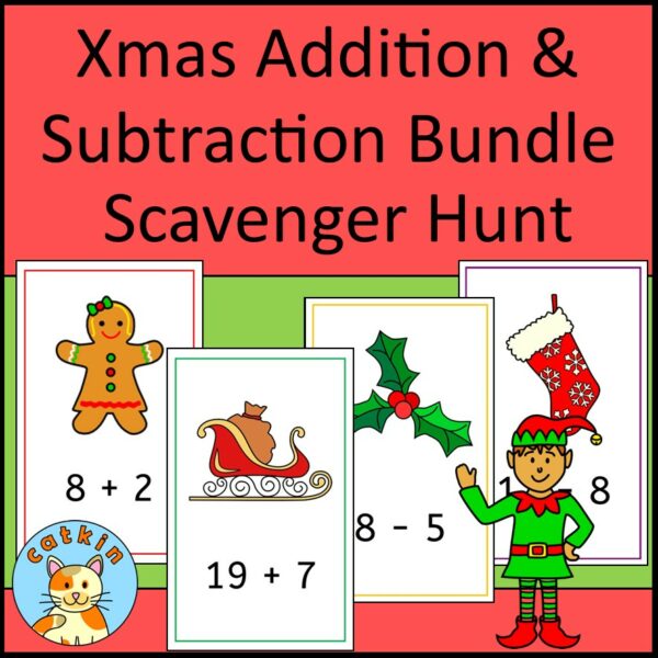 Xmas Addition Subtraction Bundle Scavenger Hunt, Write Around the Room ...