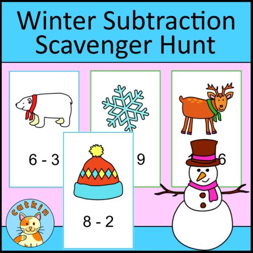 Winter Subtraction Scavenger Hunt - Subtract Around the Room - Scoot ...