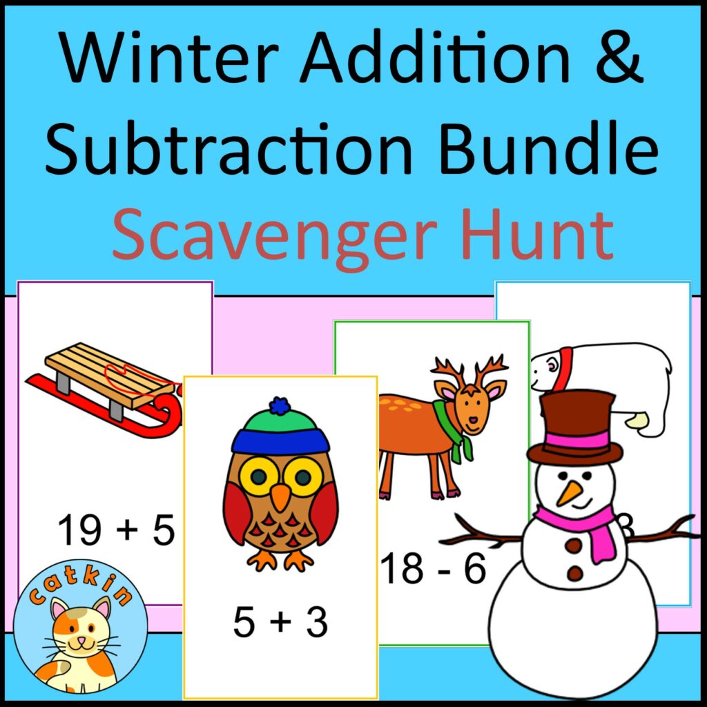 Winter Addition Subtraction Bundle Scavenger Hunt, Around the room ...