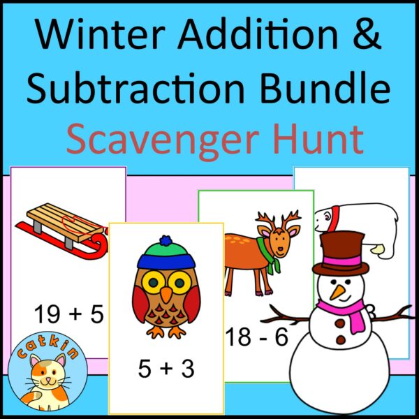 Winter Addition Subtraction Bundle Scavenger Hunt, Around the room ...
