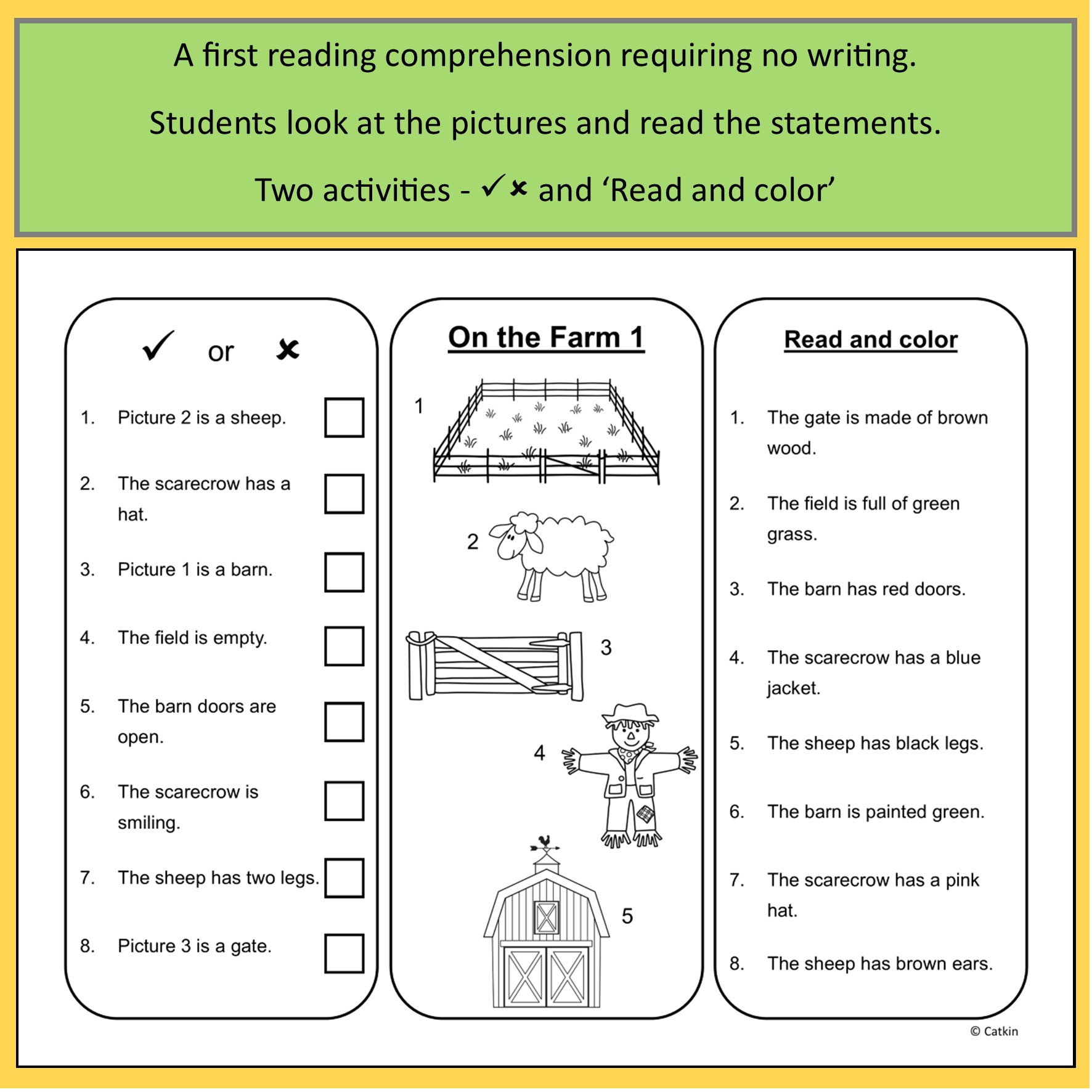 Picture Reading Comprehension for beginners and SEN - Farm theme | Made ...