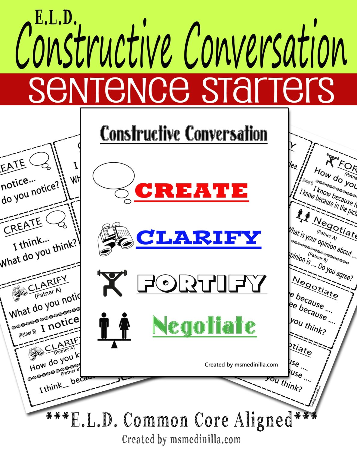 ELD Constructive Conversation Sentence Starters Common Core Aligned ...