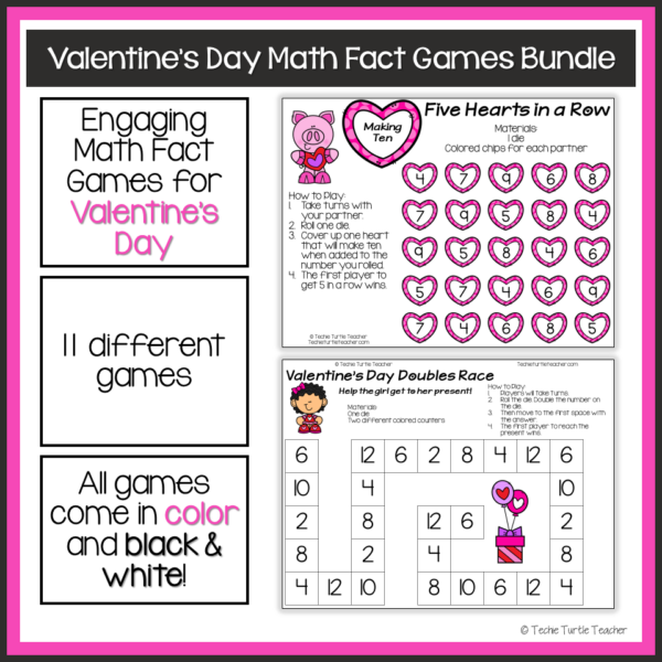 Valentine's Day Math Fact Games - Doubles, Near Doubles, Making Ten ...
