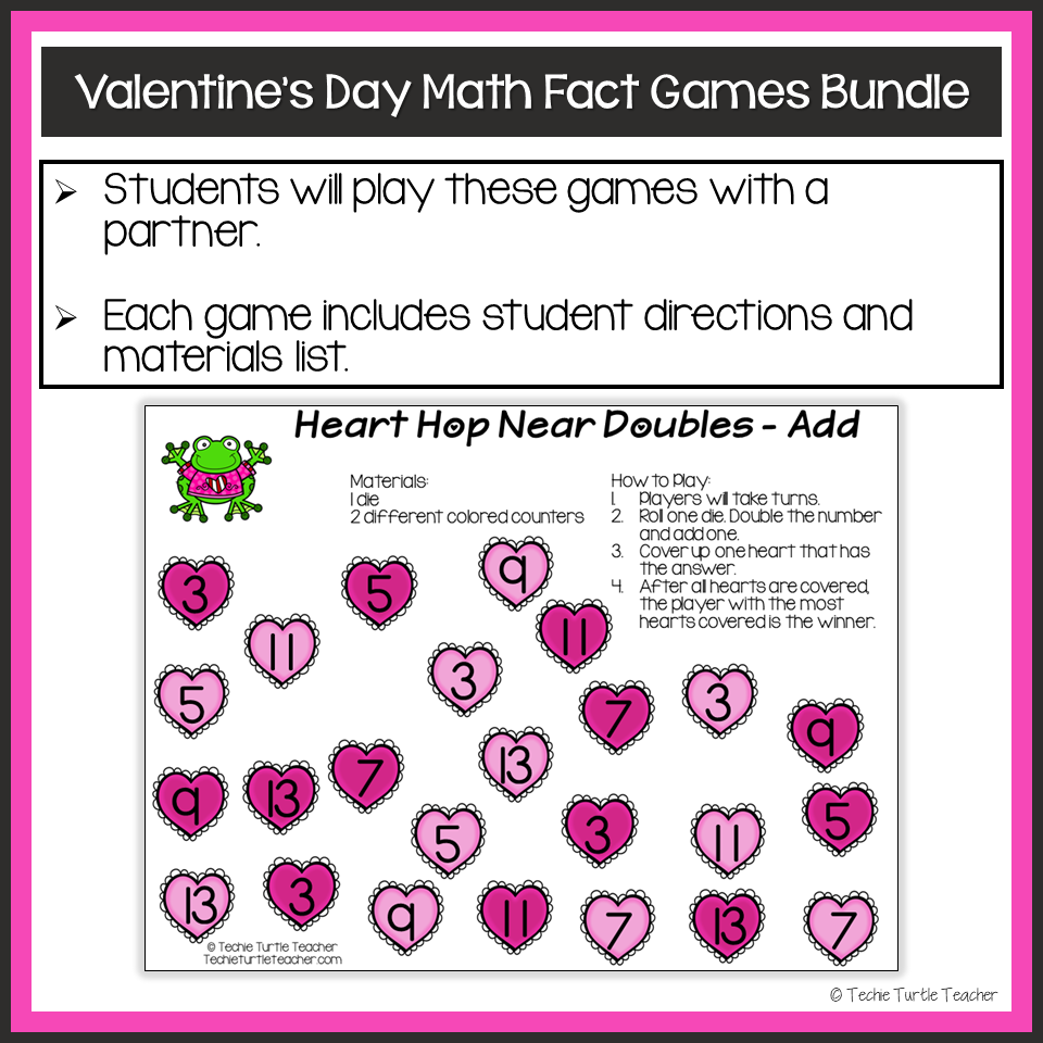Valentine's Day Math Fact Games - Doubles, Near Doubles, Making Ten ...