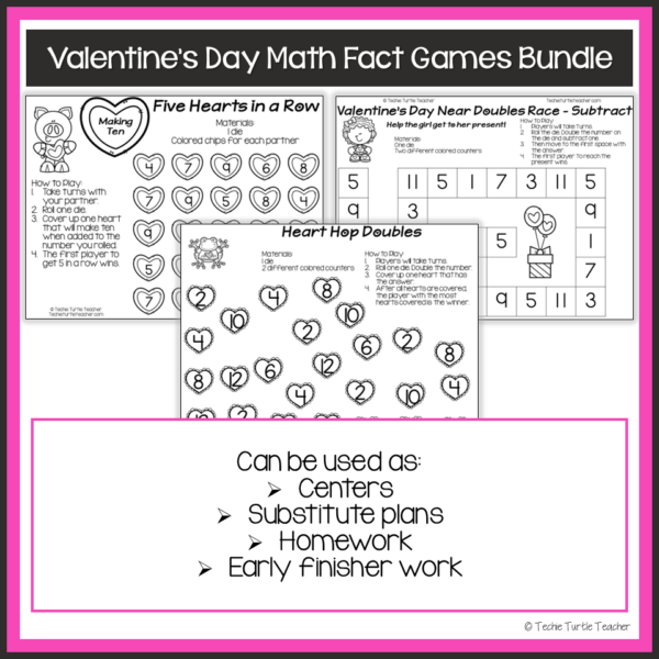 Valentine's Day Math Fact Games - Doubles, Near Doubles, Making Ten ...