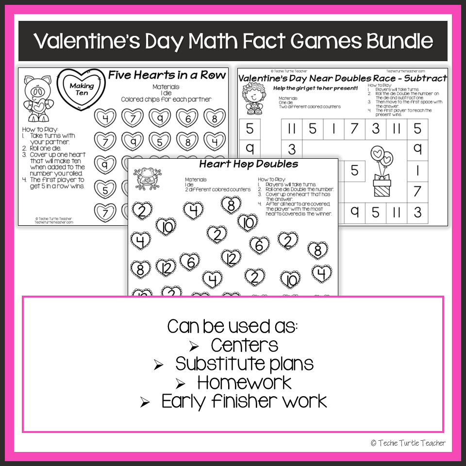 Valentine's Day Math Fact Games - Doubles, Near Doubles, Making Ten ...
